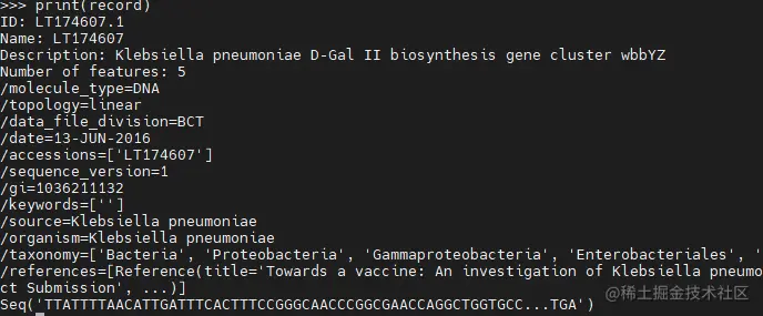 生信2--利用Biopython解析genebank格式文件Ncbi下载的文件很多是注释完的Genebank格式文件，如 - 掘金