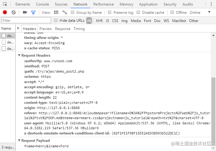 开发者工具网络面板中的 Request Payload 和 Form Data - 掘金