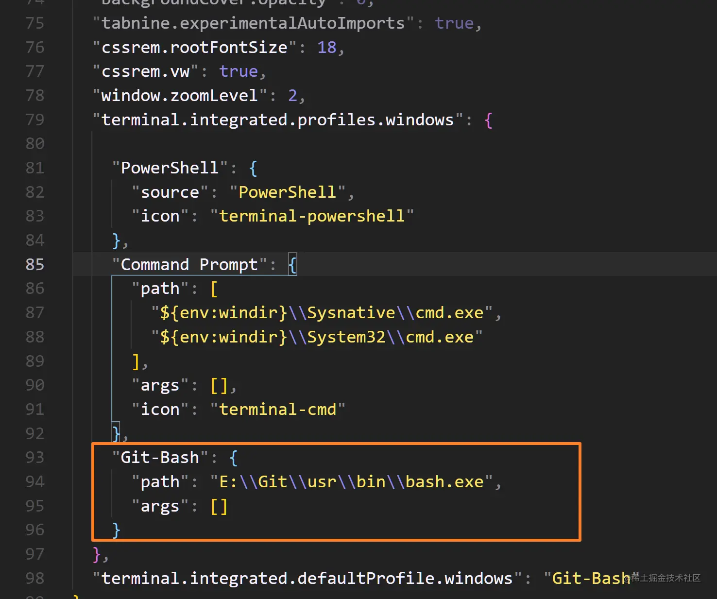 Git命令大全Git命令大全 vscode没有git bash的解决方案 1. [ctrl+,] 打开vscode配置页 - 掘金