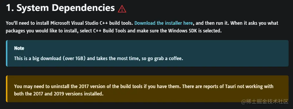 windows11安装Tauri开发环境，试运行第一步根据官网指引第一步进入上面地址，下载Microsoft C++生成 - 掘金