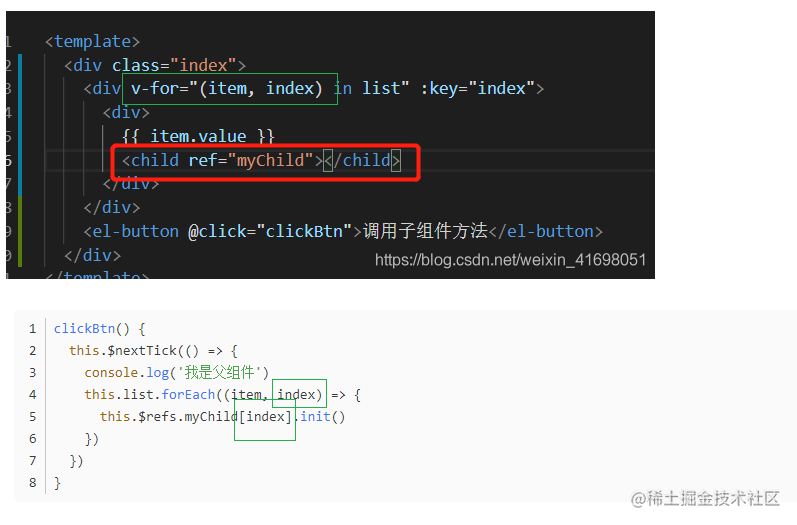 Vue中的使用 Refs父组件访问子组件的数据和方法 掘金