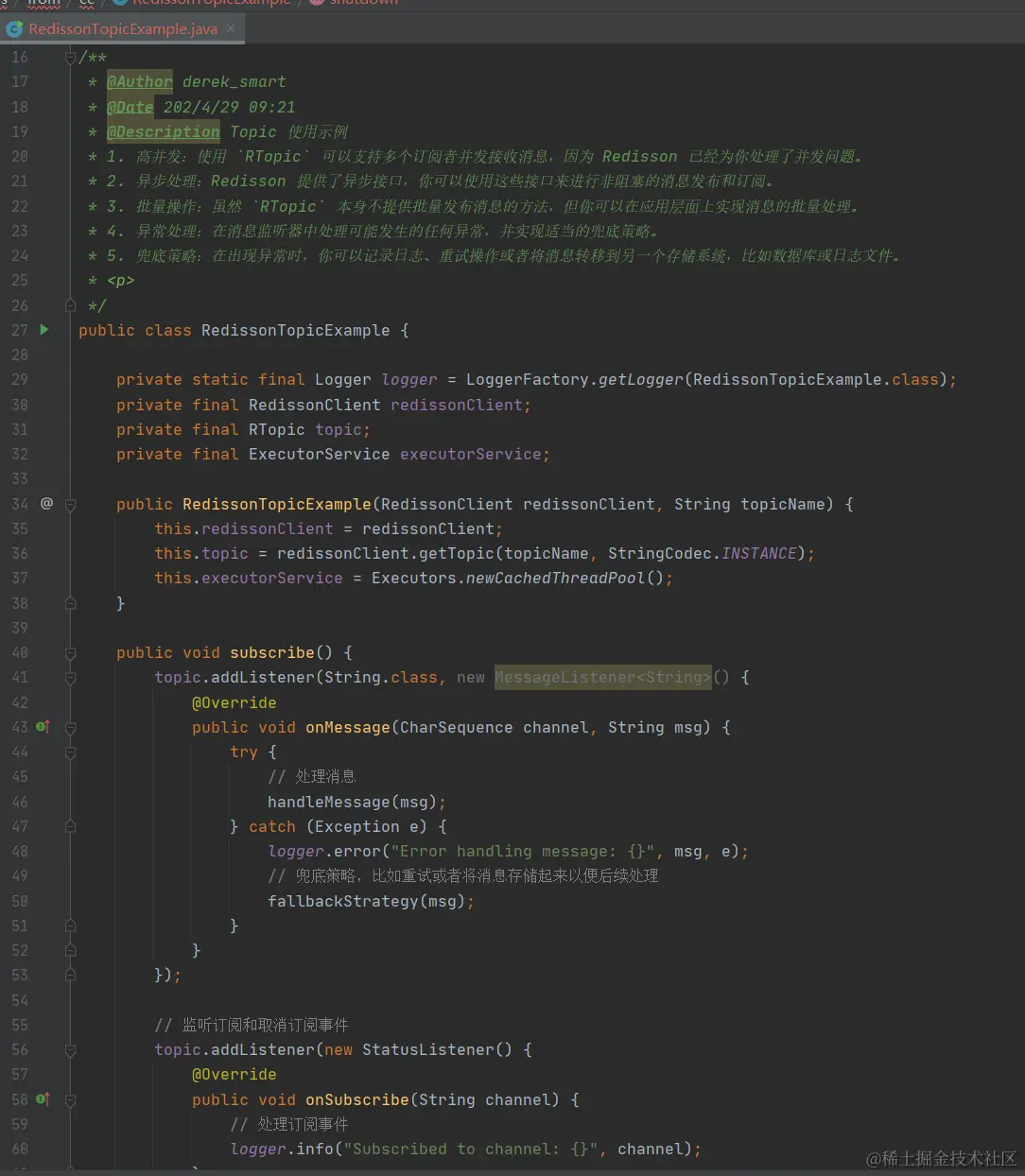 基于Redission高级应用12-RTopic原理及实战应用RTopic 是 Redisson 提供的一个 Java - 掘金