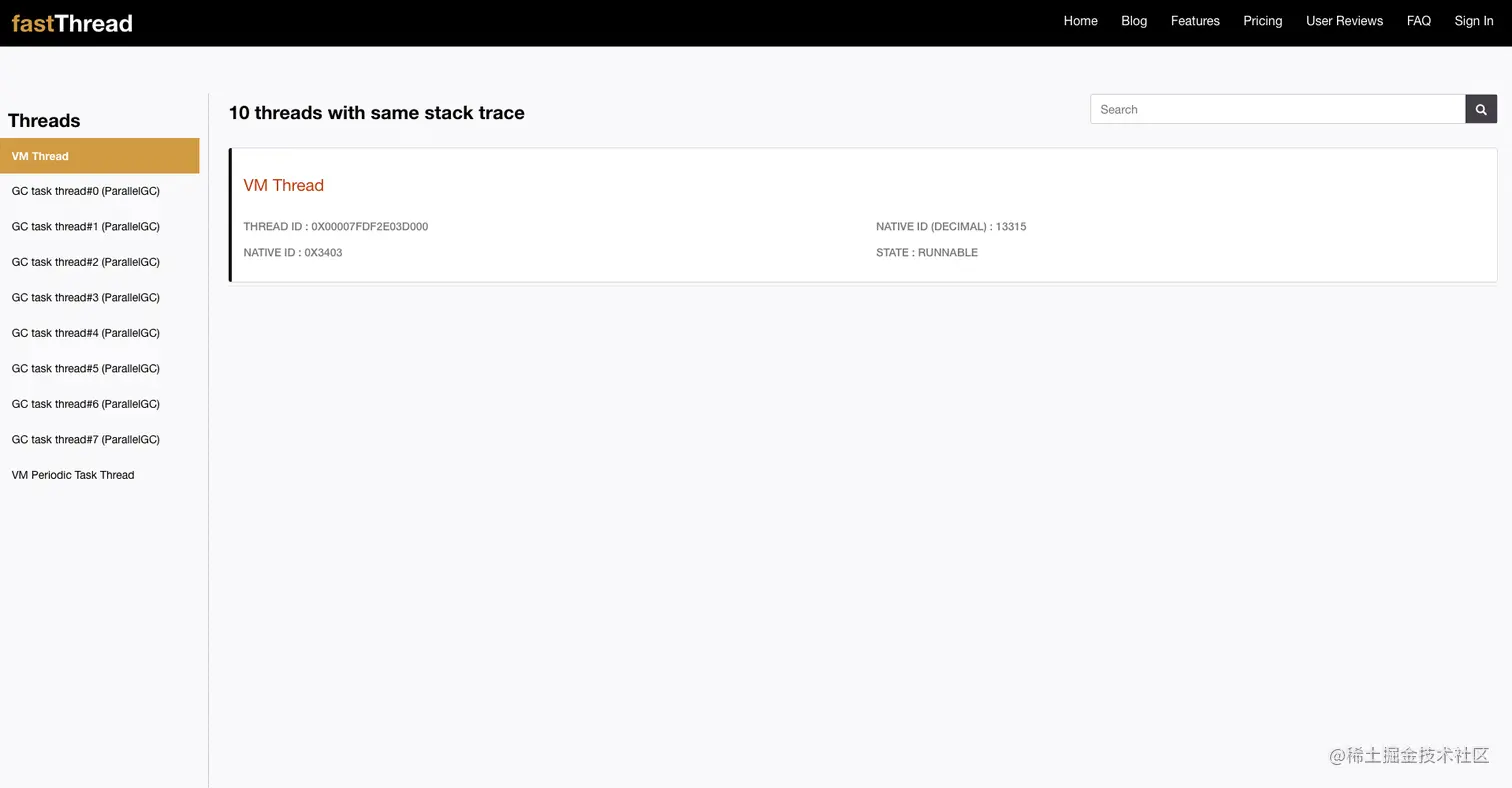fastthread使用关于fastthread的介绍直接看官方首页就行： 及时根本原因分析 在线线程转储分析 出色的U - 掘金