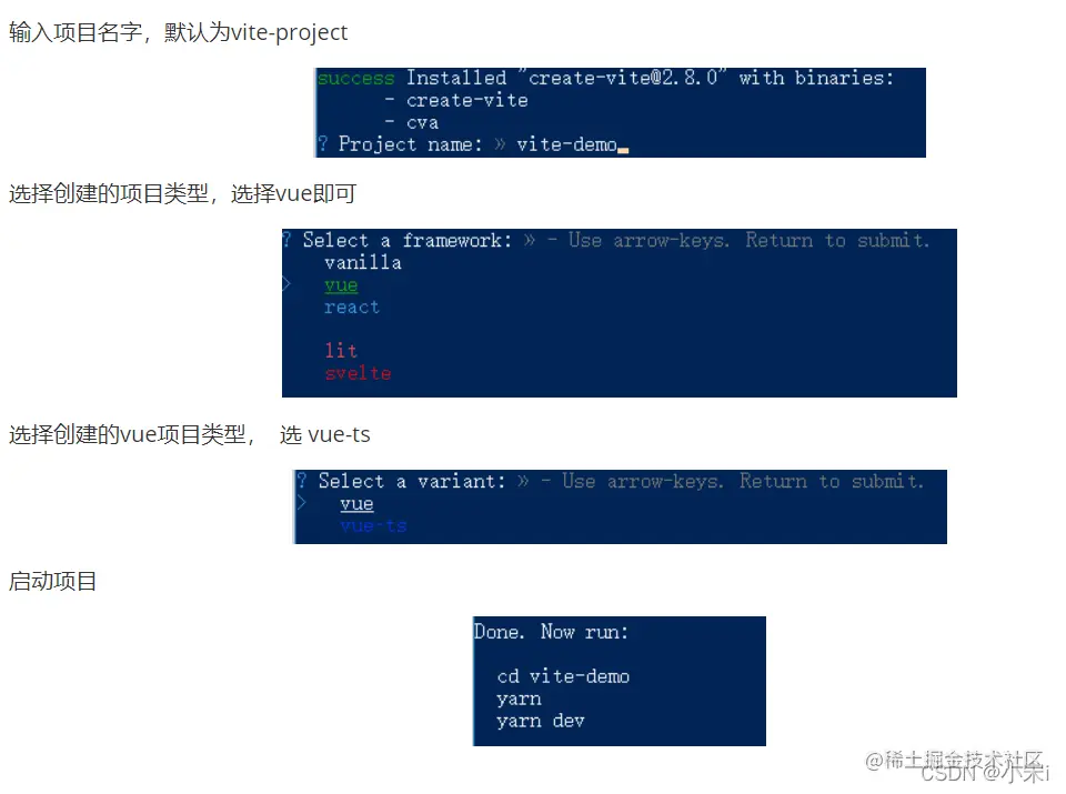 Vite创建项目 Select A Variant类型选向怎么没有vuetsvue呢为什么vite创建的项目， 掘金 0679