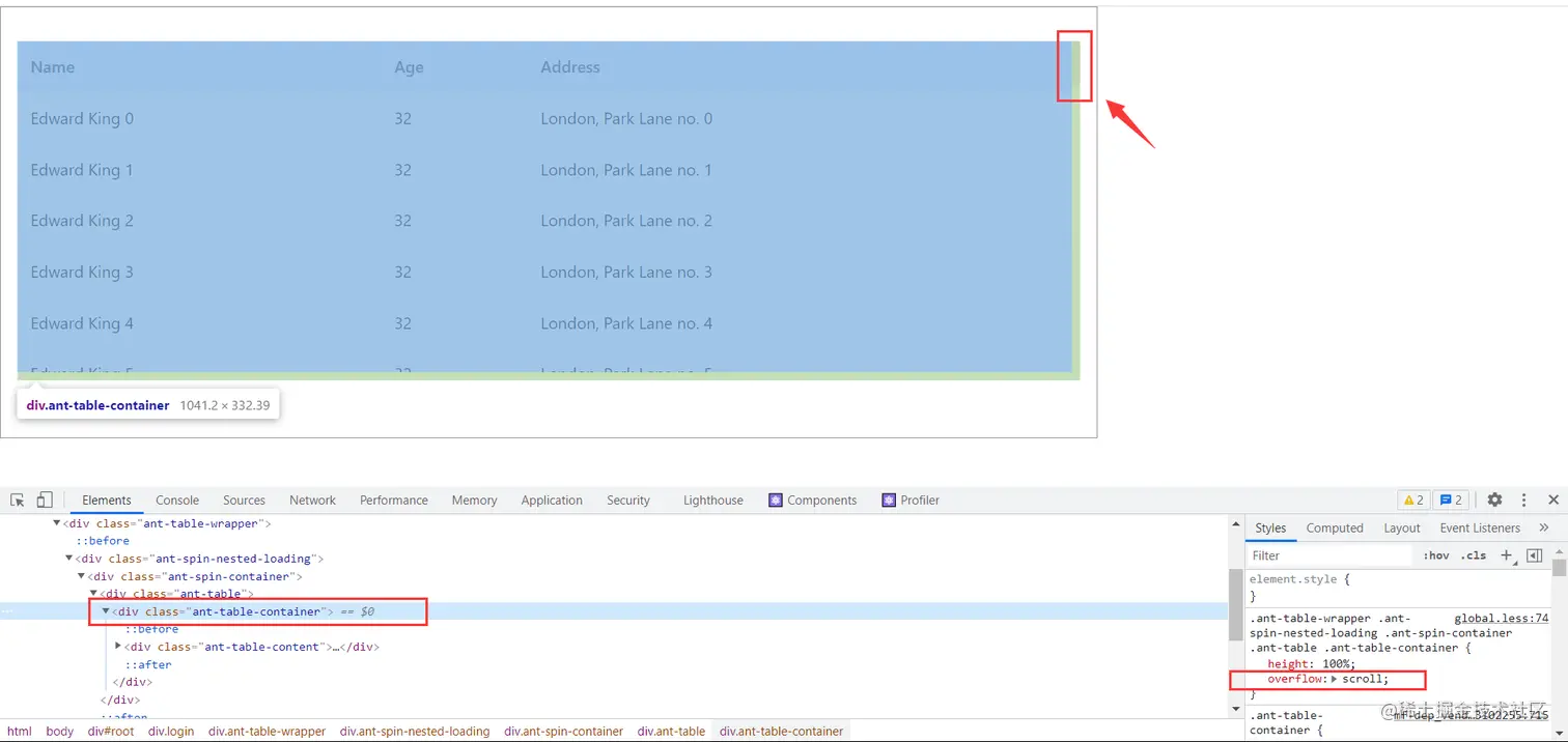 Antd:实现表格第一行固定1.overflow:scroll和scroll属性给antd表格设置滚动条样式比较 2.实 - 掘金