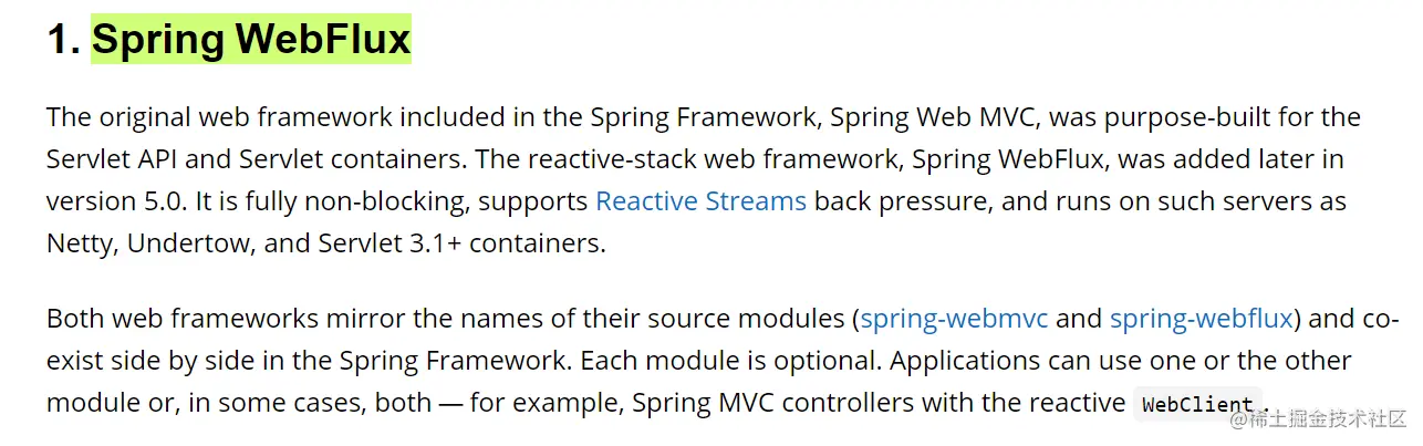 Spring WebFlux入门介绍Spring WebFlux 是 Spring Framework 5.0中引入的新 - 掘金