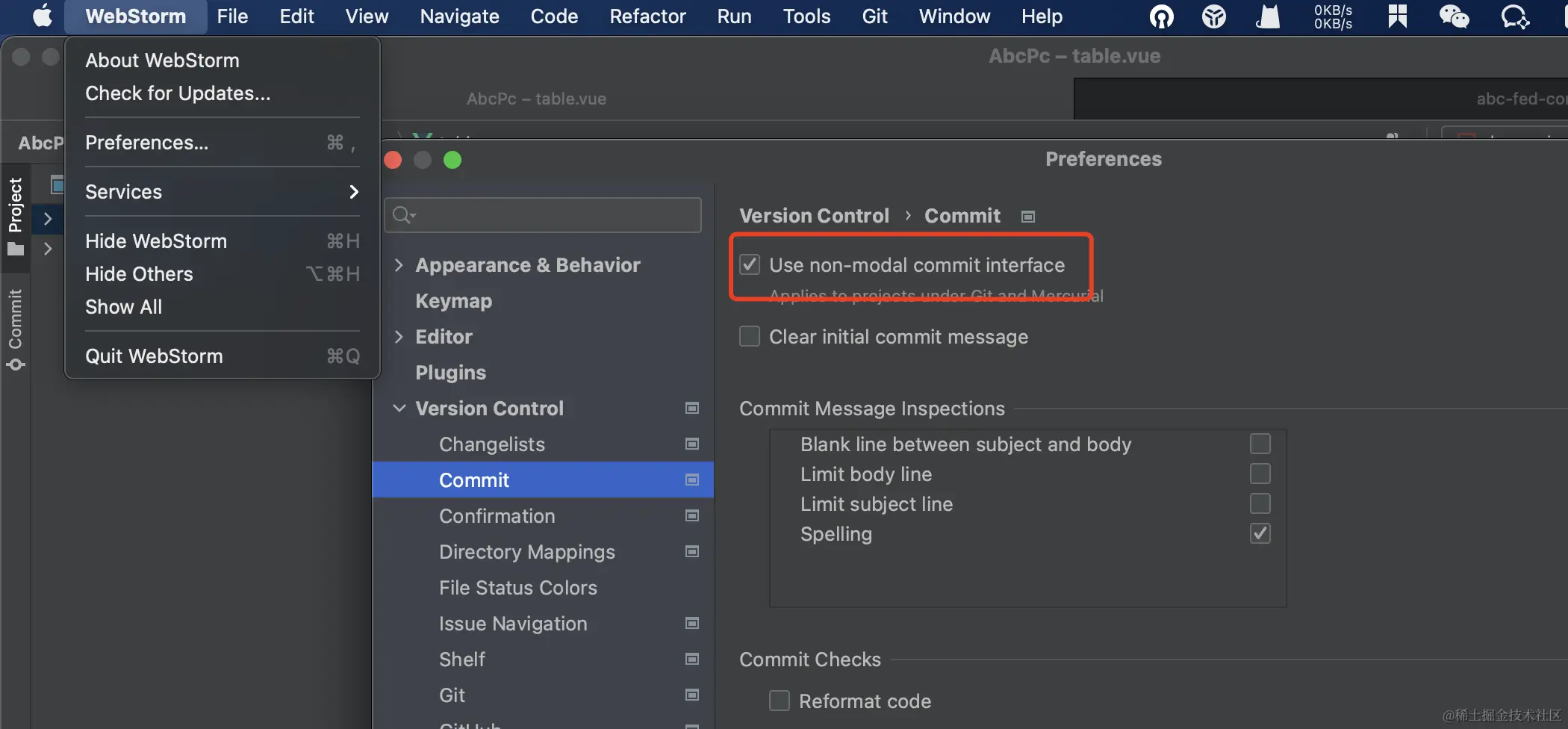 Webstorm 中的 Commit 侧边栏及vue项目 Node Modules 消失解决一、 Commit 侧边栏消 掘金