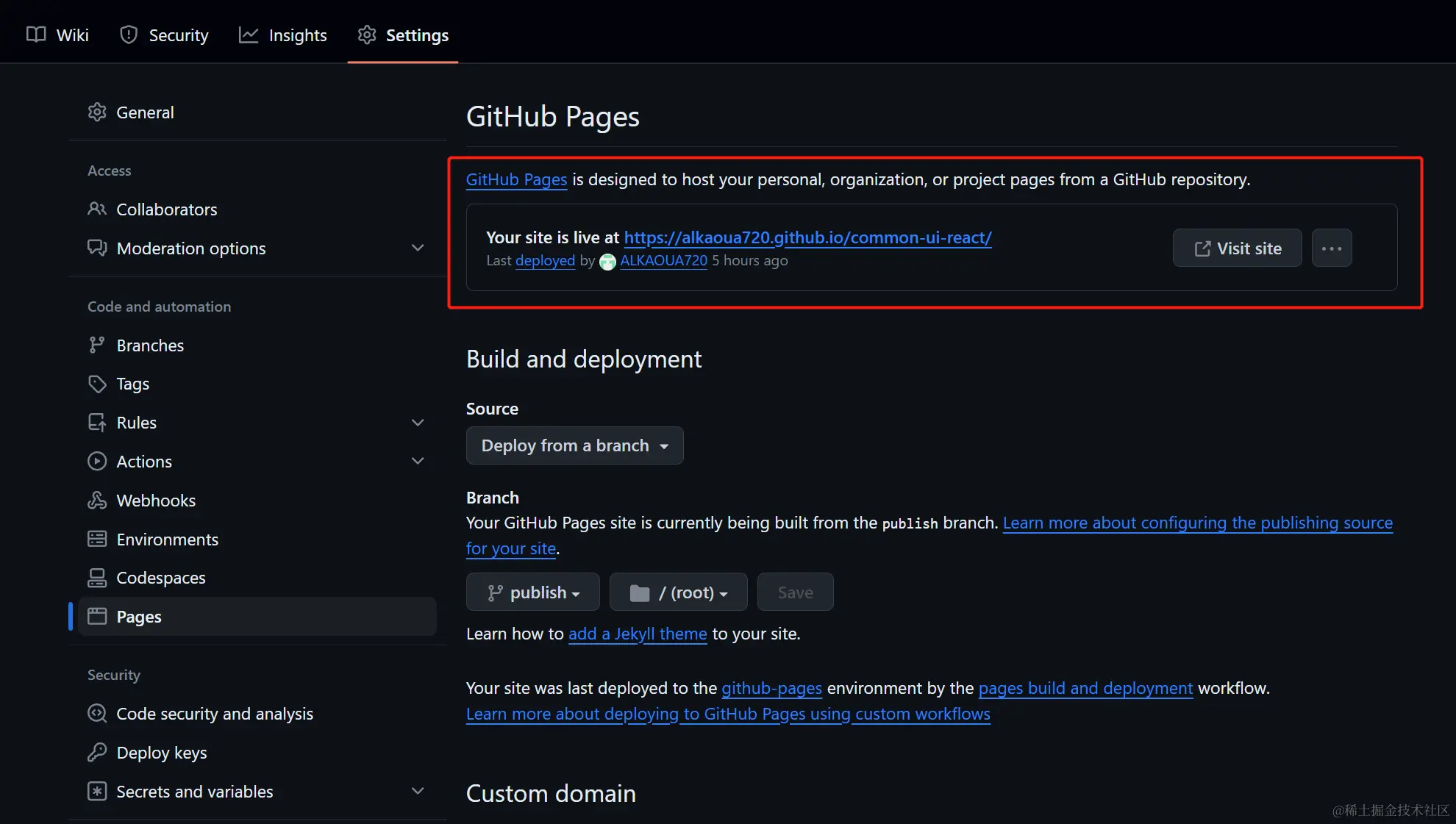 利用 Github 免费创建个人网站、项目网站要想部署一个属于自己的个人网站或者项目网站，流程参考 一个网站部署的详细流 - 掘金