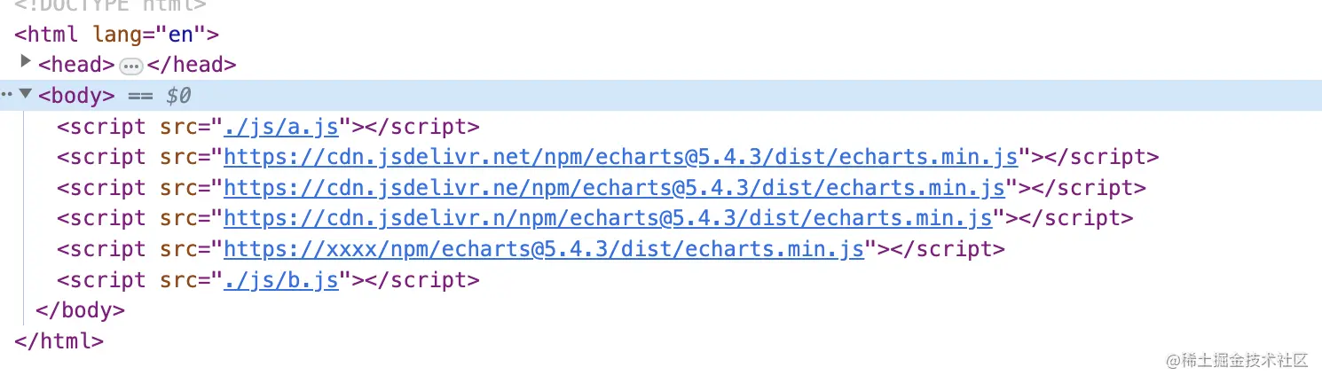 CDN加载失败的重试方案cdn的加载有时候因为第三方的服务出问题，造成项目加载不了对应js，导致项目出问题。 解决方案： - 掘金