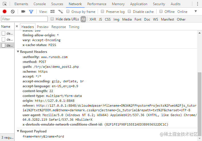 开发者工具网络面板中的 Request Payload 和 Form Data - 掘金
